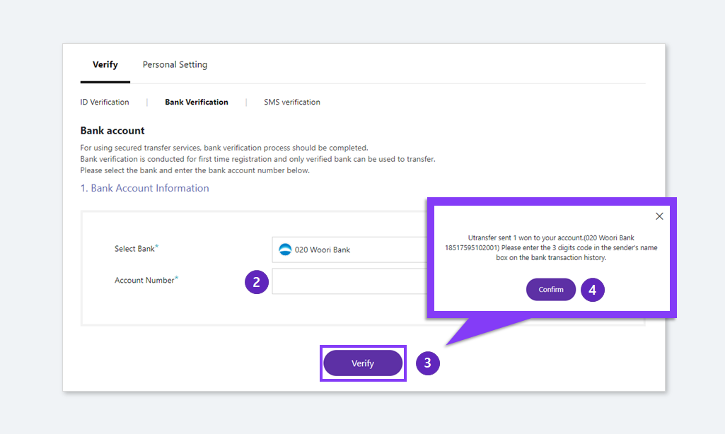 Bank verification – Utransfer